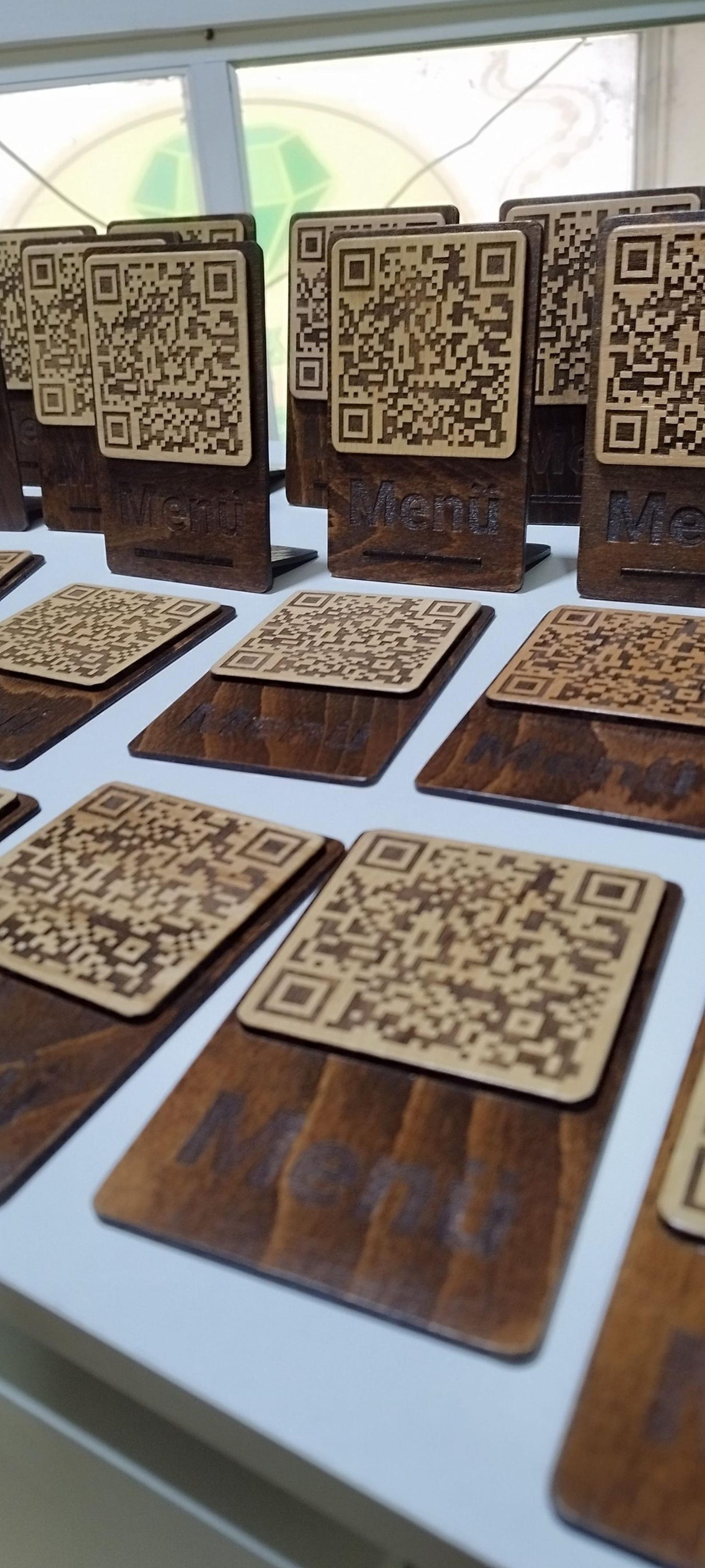 Custom Wooden QR Code Plaque QR Code Menu, Scan to View Menu ...