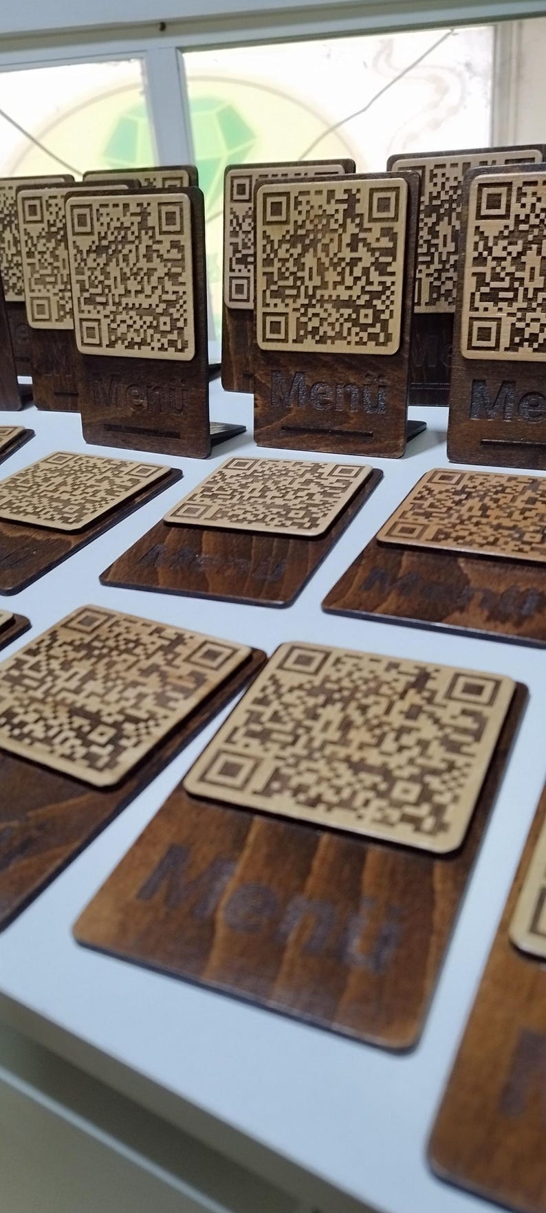 Custom Wooden QR Code Plaque QR Code Menu, Scan to View Menu ...
