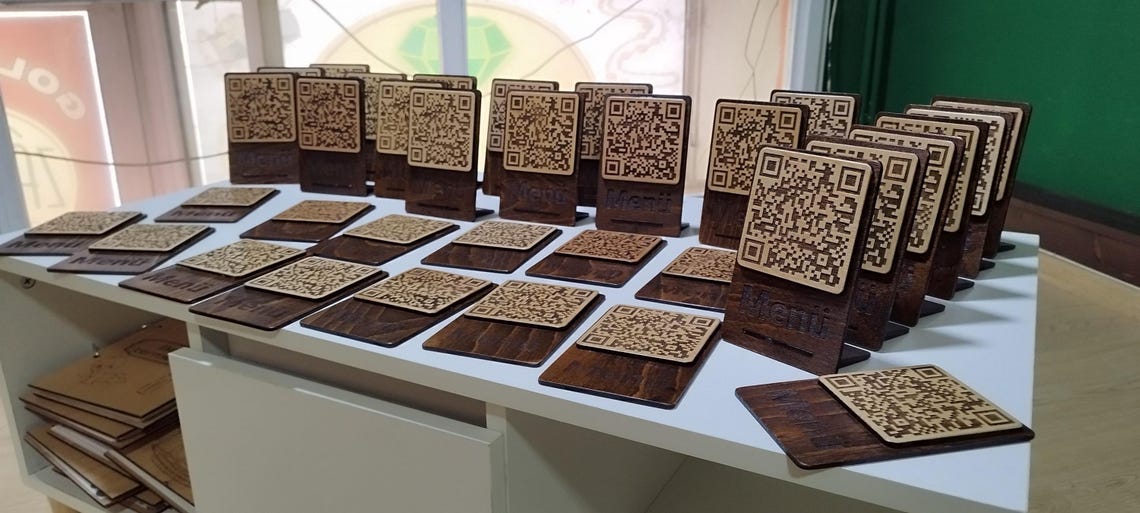 Custom Wooden QR Code Plaque QR Code Menu, Scan to View Menu ...