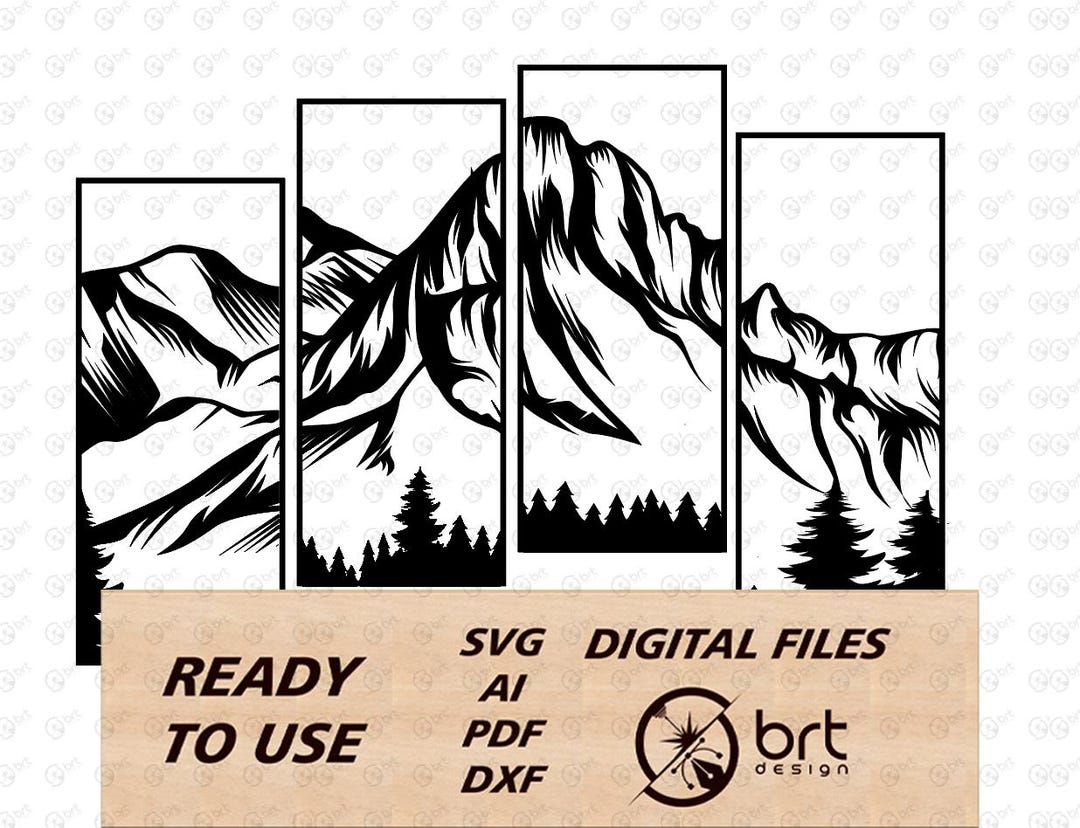 Mountain Design Laser Cut Svg Dxf Files Wall Sticker Engraving Decal ...