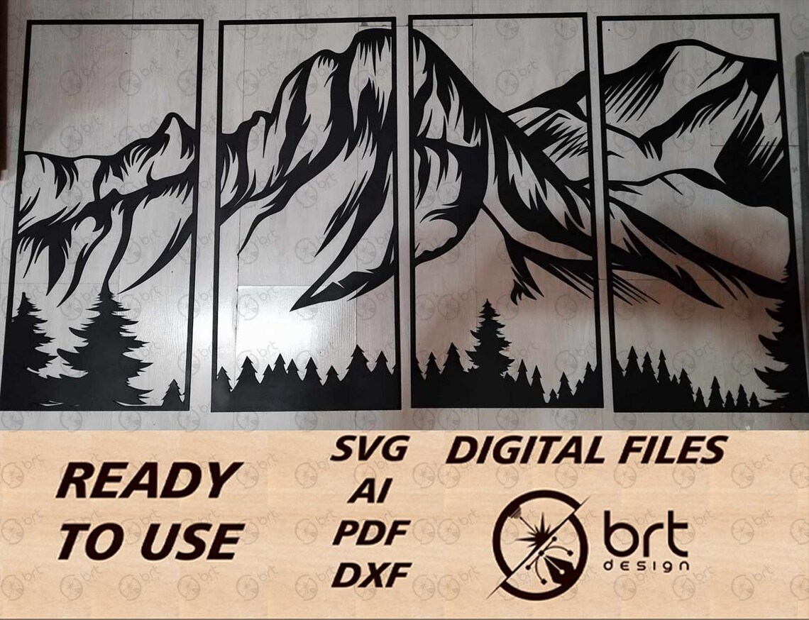 Mountain Design Laser Cut Svg Dxf Files Wall Sticker Engraving Decal ...