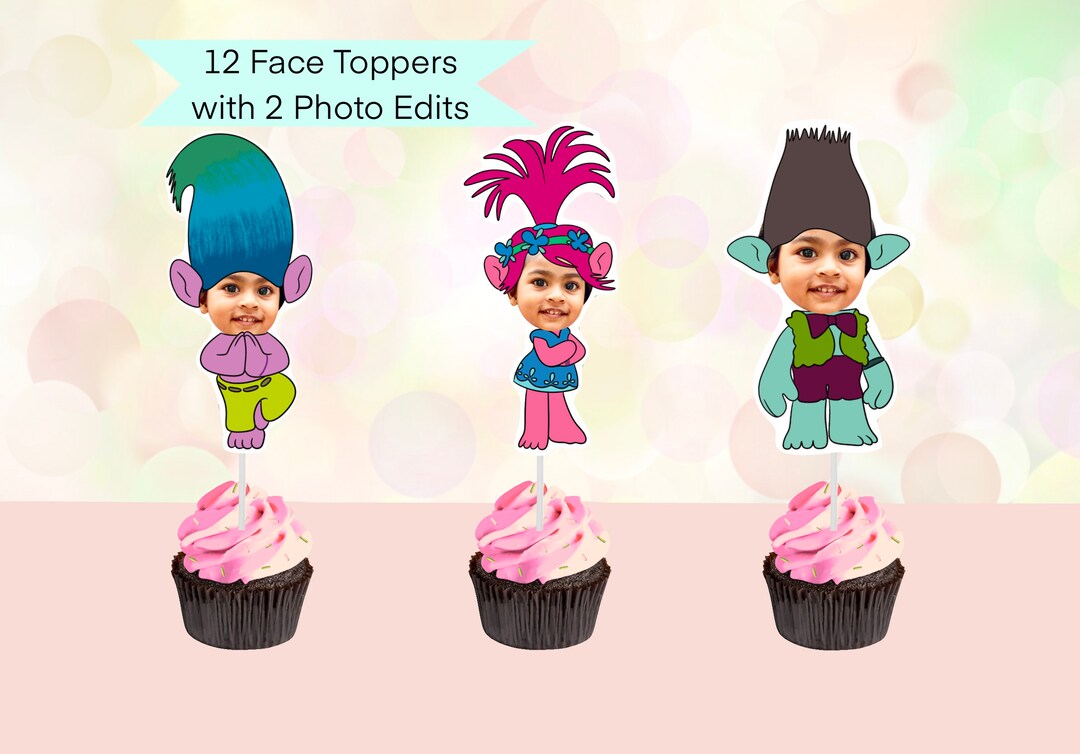 Trolls Photo Cupcake Topper, Face Cupcake Toppers, Trolls Party, Pilot ...