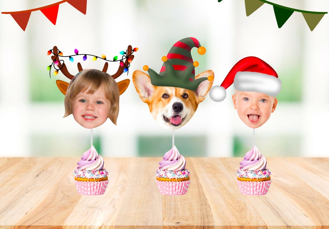 Christmas Face Cupcake Toppers | Christmas Party | Personalized Photo ...