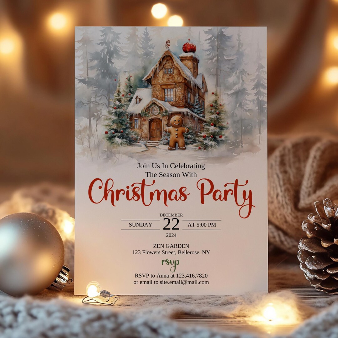 Gingerbread House Christmas Party Invitation Editable Template Holiday ...