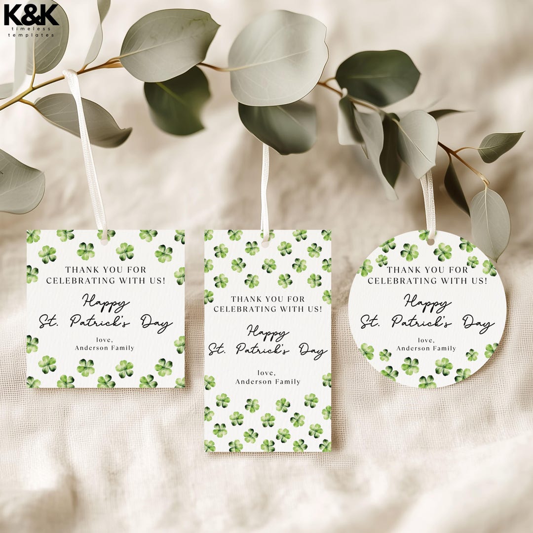 St Patricks Day Gift Tags Templates Shamrock Favor Tags Clover Lucky ...