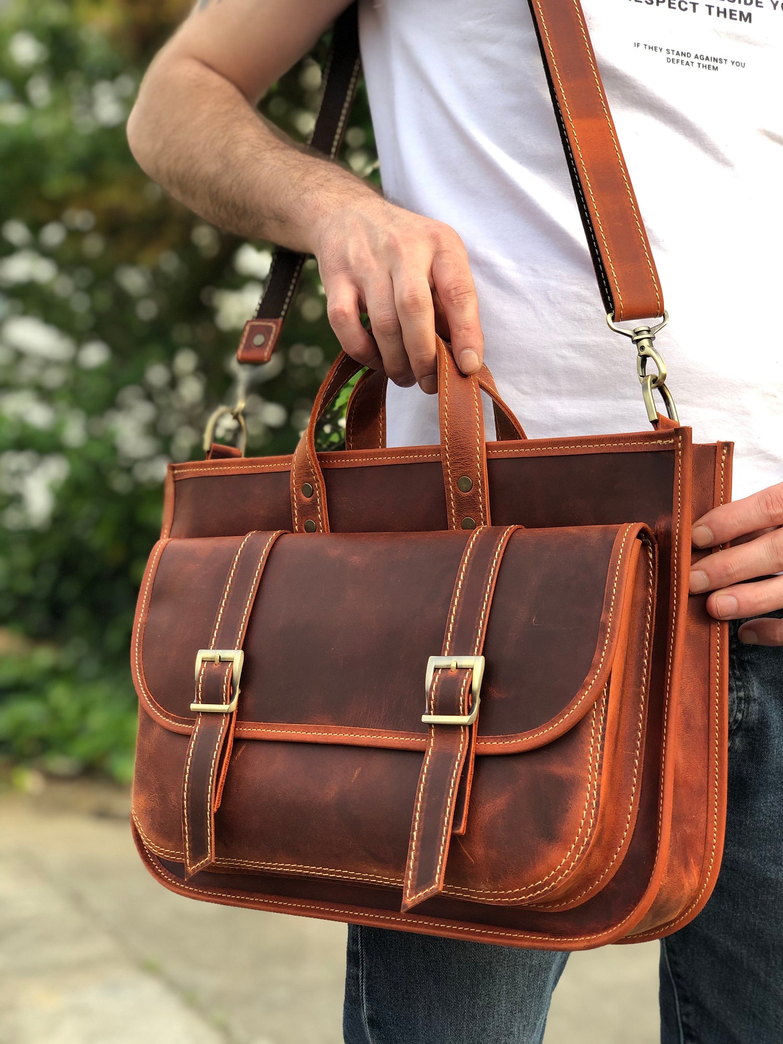 For the Modern Professional: Genuine Cowhide Laptop Bag - Etsy
