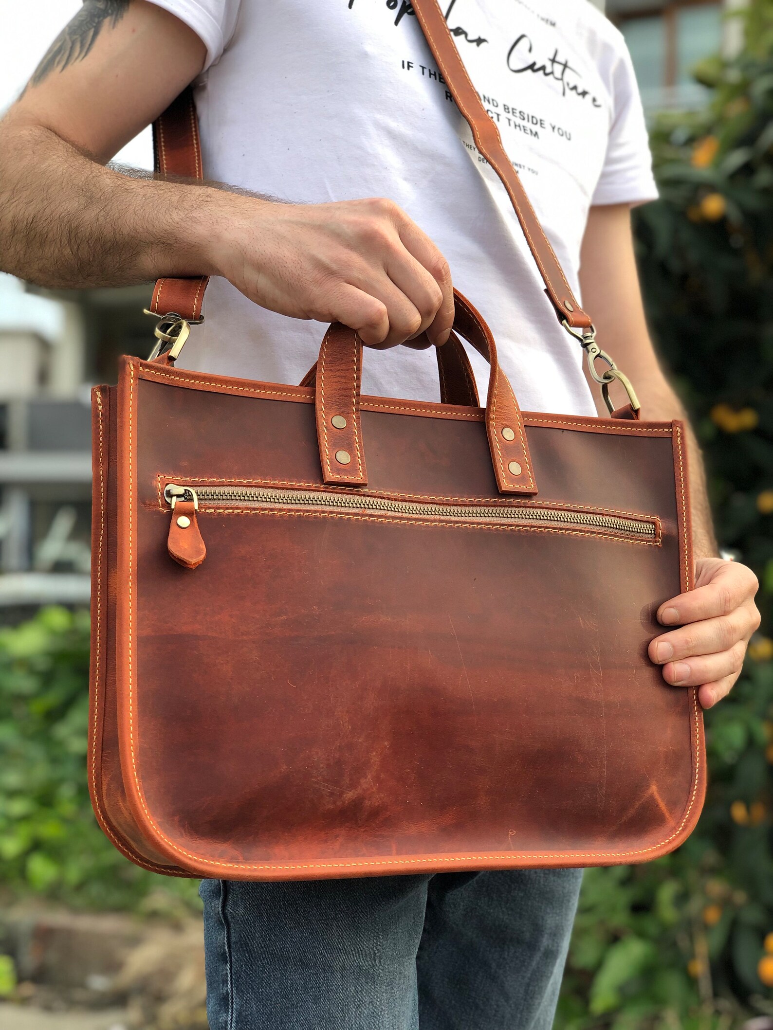 For the Modern Professional: Genuine Cowhide Laptop Bag - Etsy