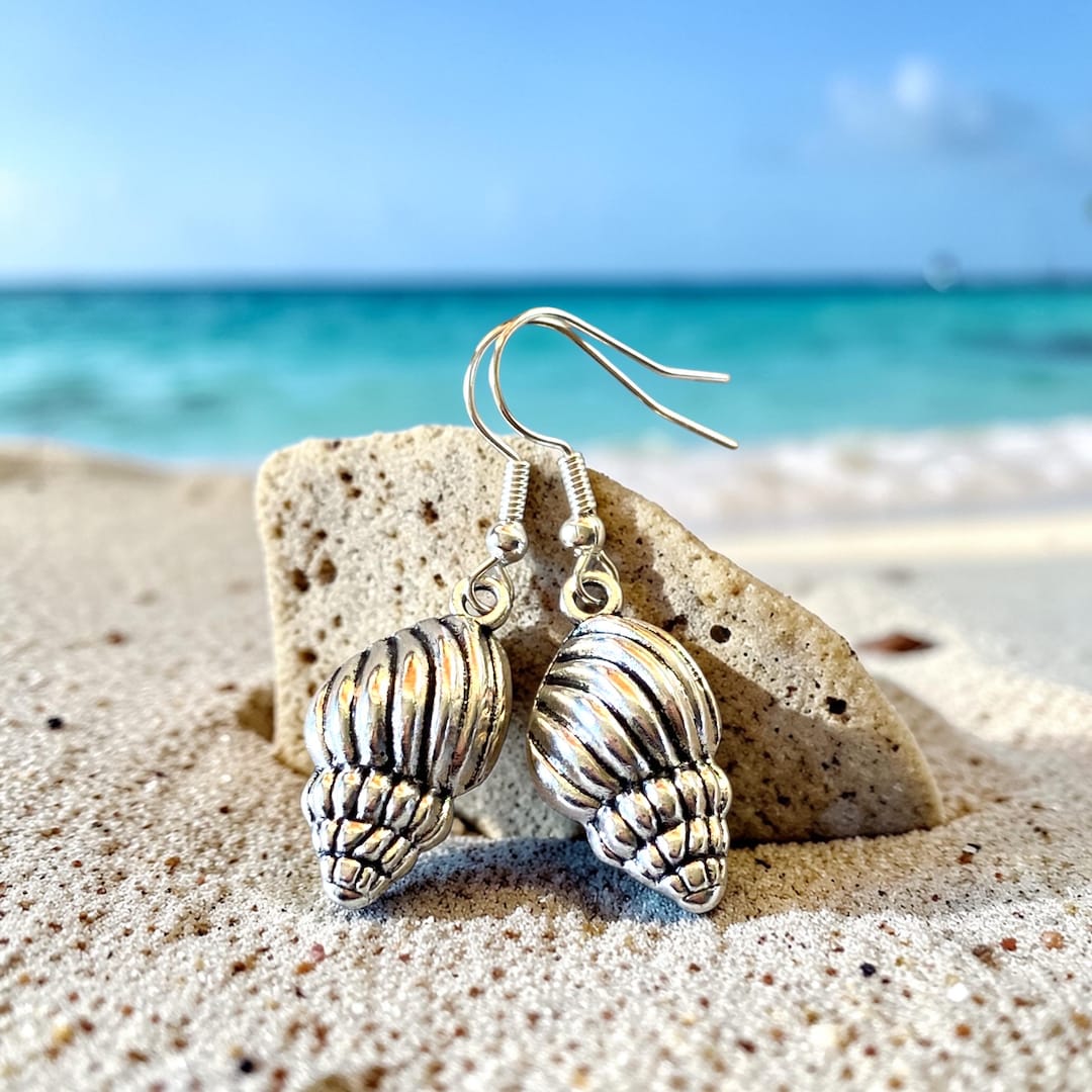 Conch Shell Earrings Spiral Shell Earrings Silver Plated Hook Dangle ...