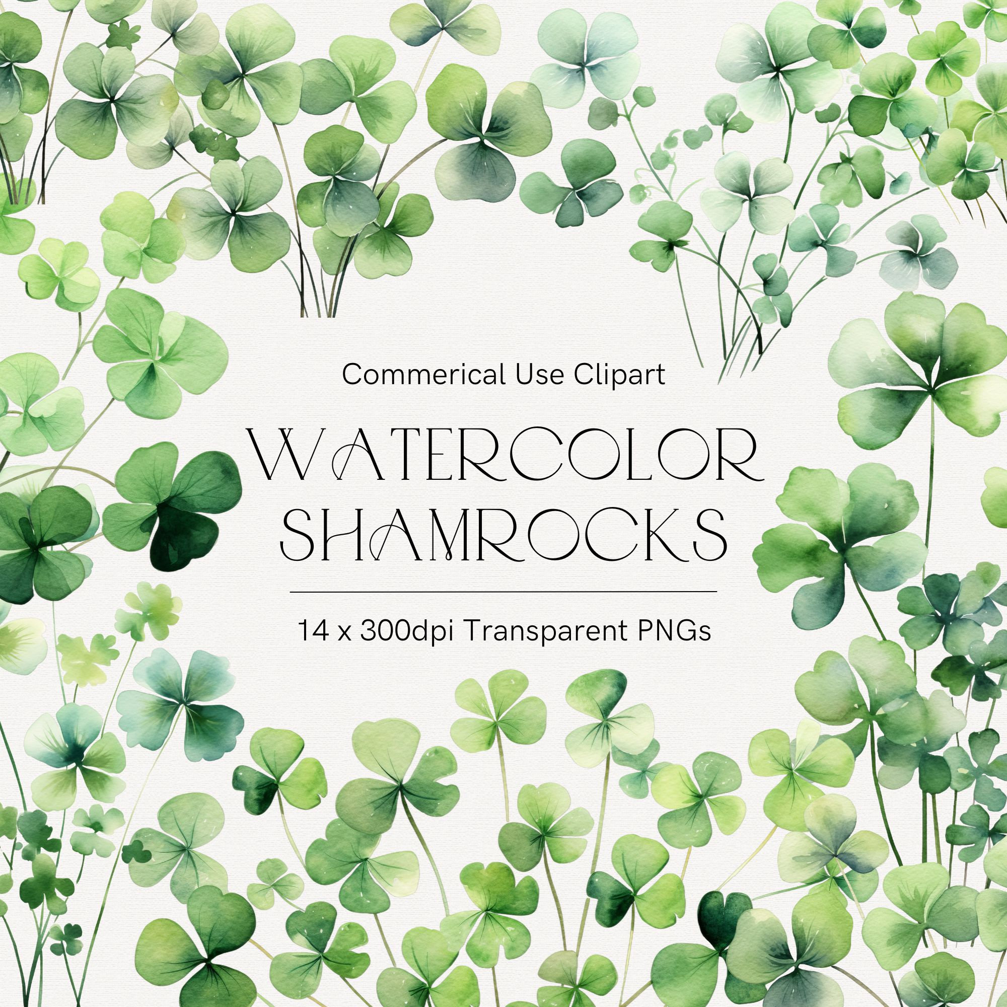 Shamrock Clipart, Watercolor Clover Clipart, St Patrick's Day Clipart ...