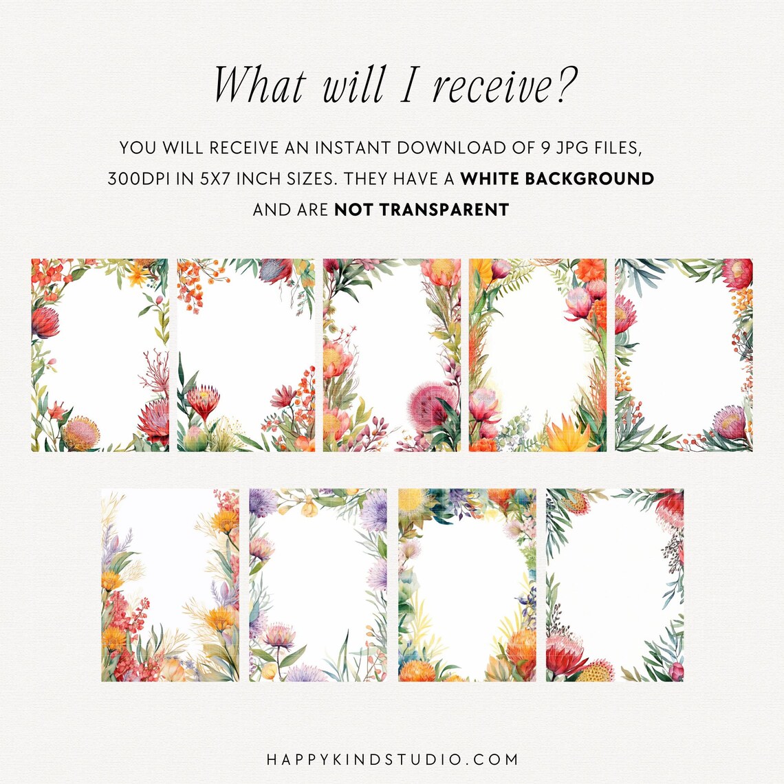 Native Australian Floral Borders, 5x7 Invitaton Frames Bundle, Protea ...