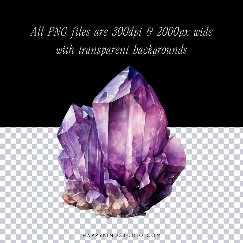 Amethyst Clipart, Watercolor Crystals Png, Watercolor Amethysts Bundle ...