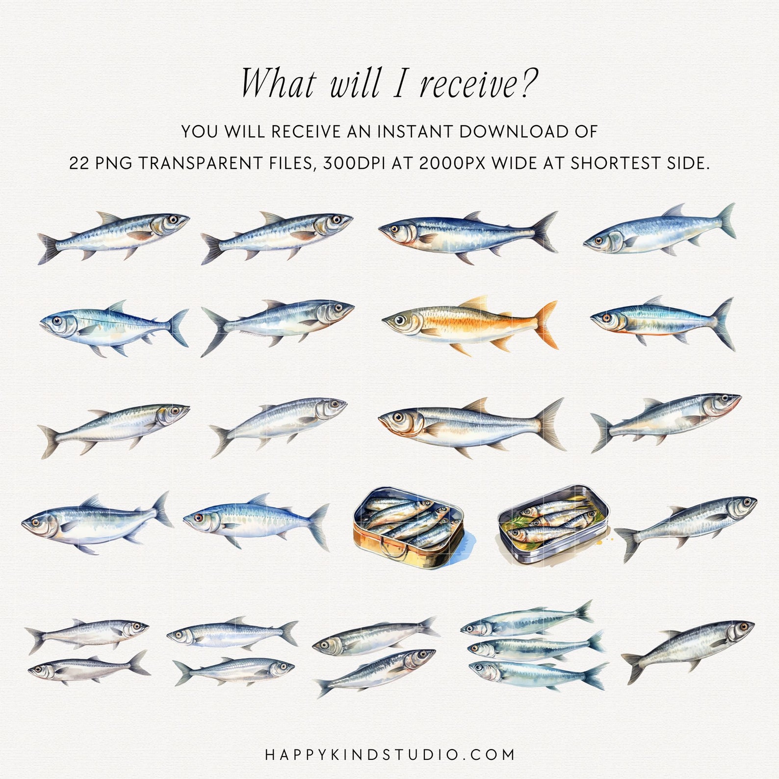 Sardine Clipart, Fish Clip Art, Watercolor Sardines, Seafood ...