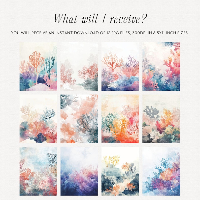 Abstract Ocean Digital Papers, Watercolor Seaweed, Under the Sea ...