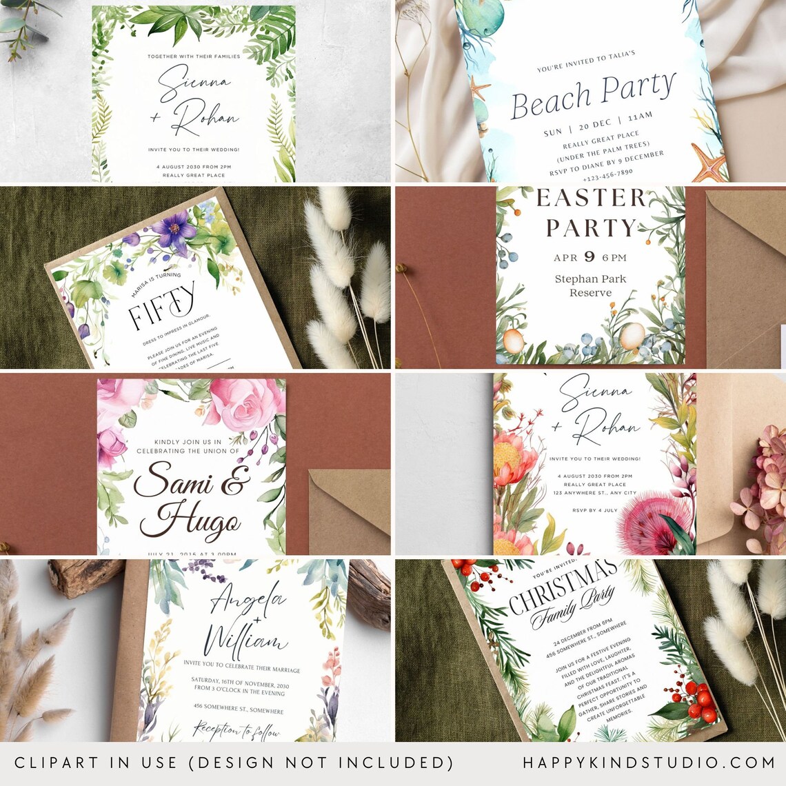 5x7 Invitation Frames Clipart Bundle, Watercolor Borders Bundle, Floral ...