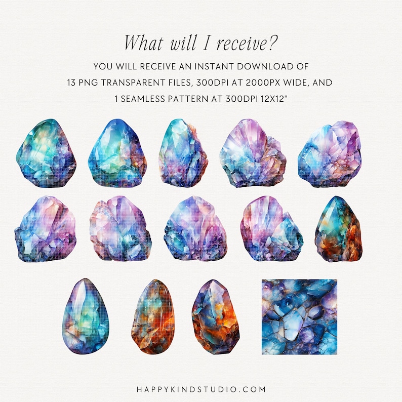 Australian Opal Clipart, Watercolor Opals, Crystal Graphics, Watercolor ...
