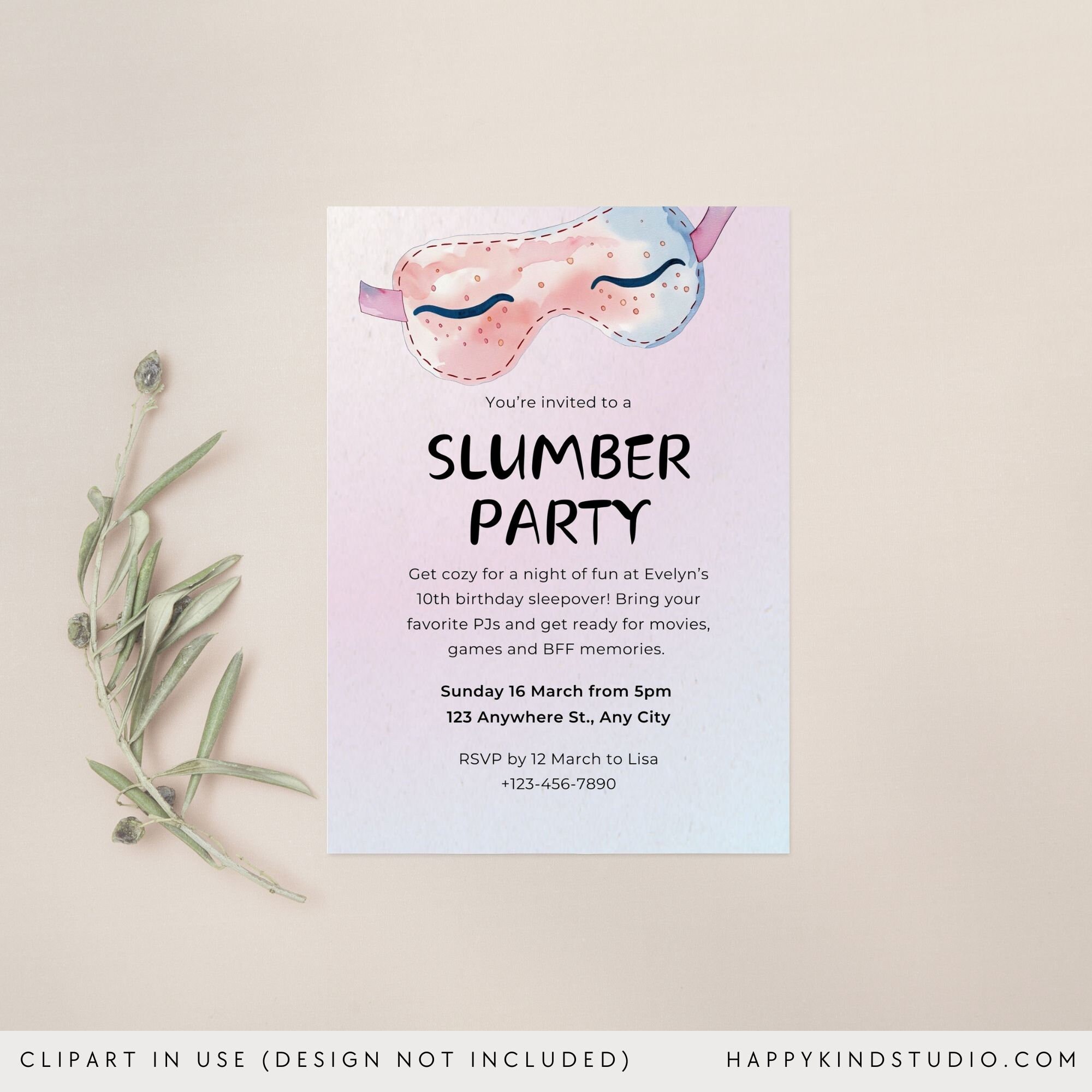 Sleep Mask Png, Sleepover Clipart, Watercolor Pajama Party, Satin Eye ...