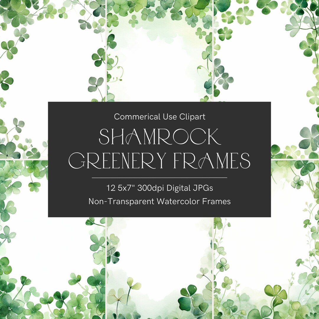 St Patrick's Day Clipart, Watercolor Shamrocks Irish Border Clipart ...