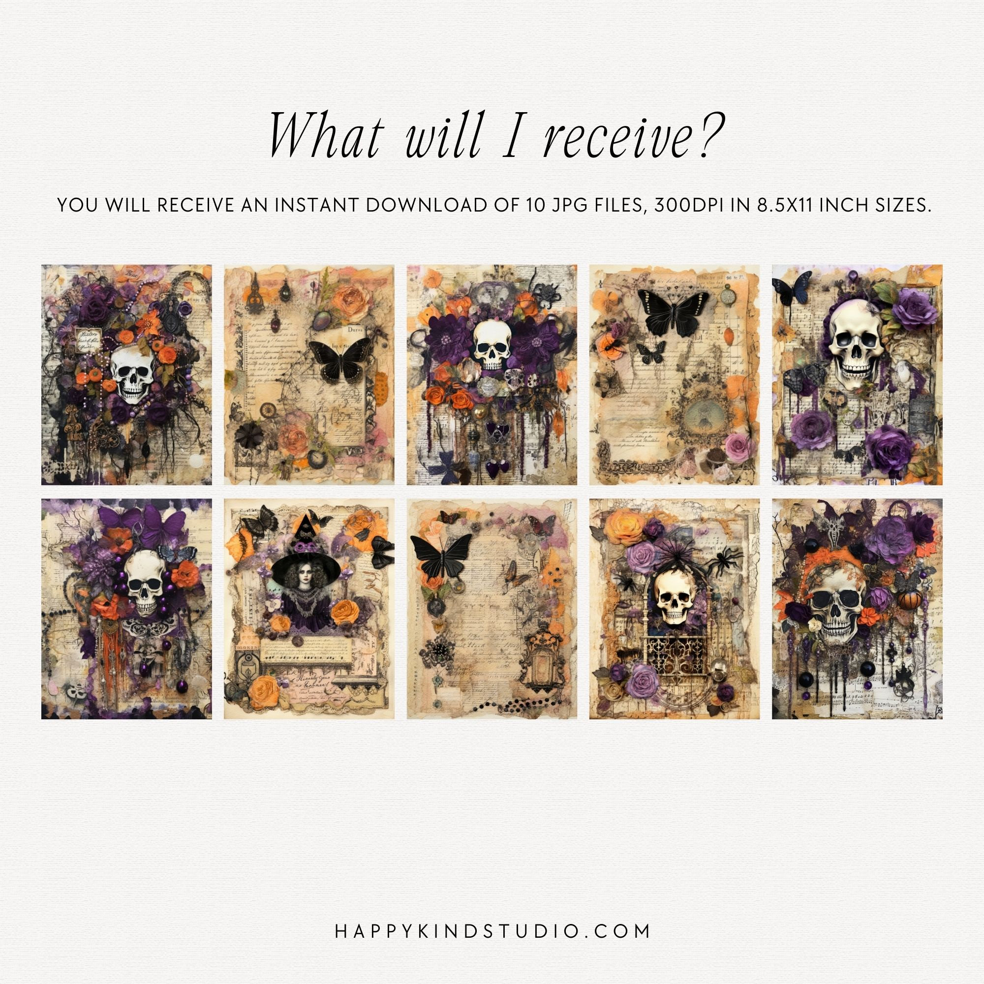 Halloween Junk Journal Kit, Gothic Witch Printable Ephemera, Vintage ...