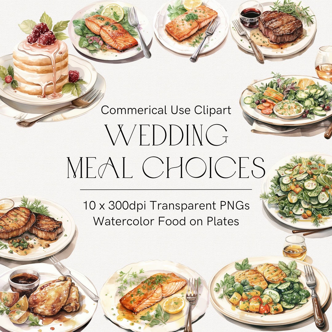 Wedding Meal Choices Clipart, Watercolor Food Menu Plan, RSVP Card ...
