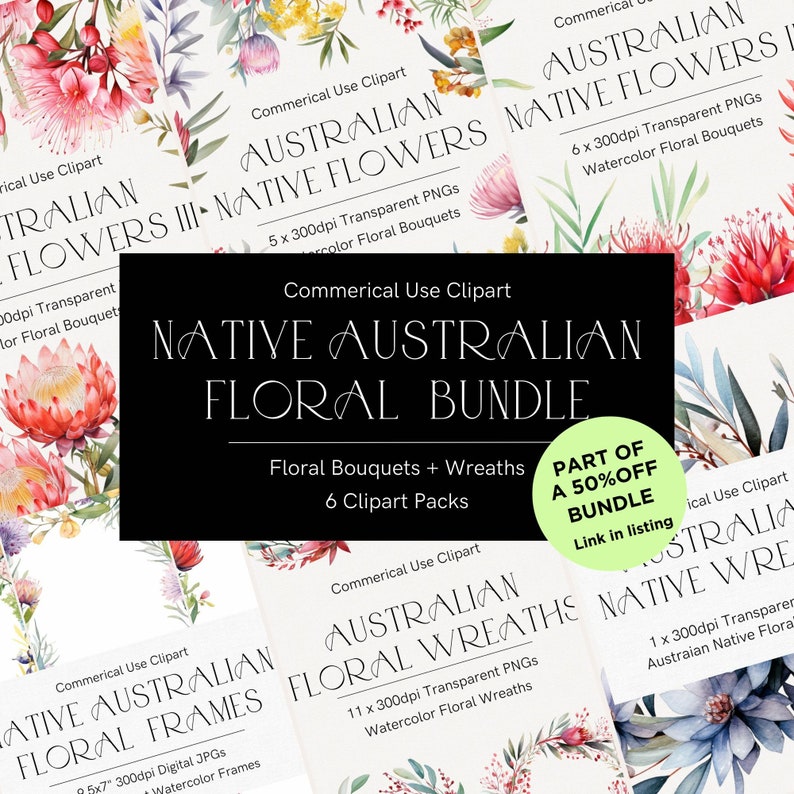 Native Australian Floral Borders, 5x7 Invitaton Frames Bundle, Protea ...