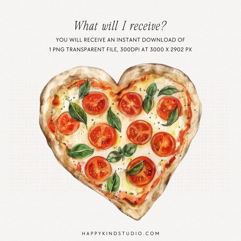 Heart Shaped Pizza Clipart - Watercolor Pizza Valentine PNG, A Slice of ...
