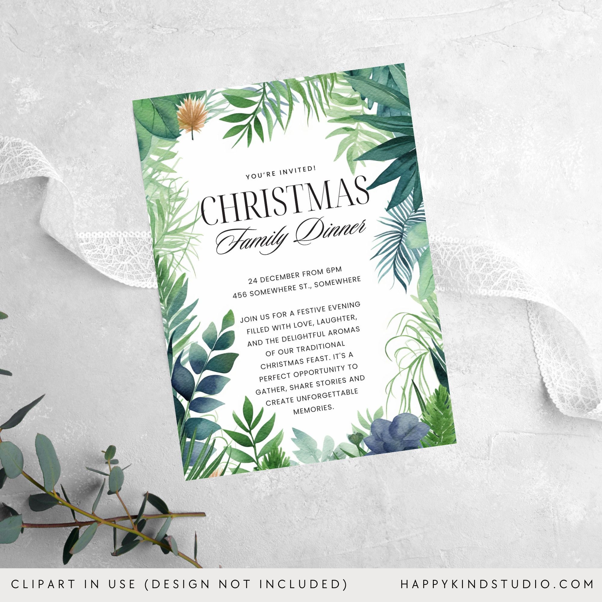 Watercolor Greenery Frames Bundle, Wedding Invitation Clipart ...