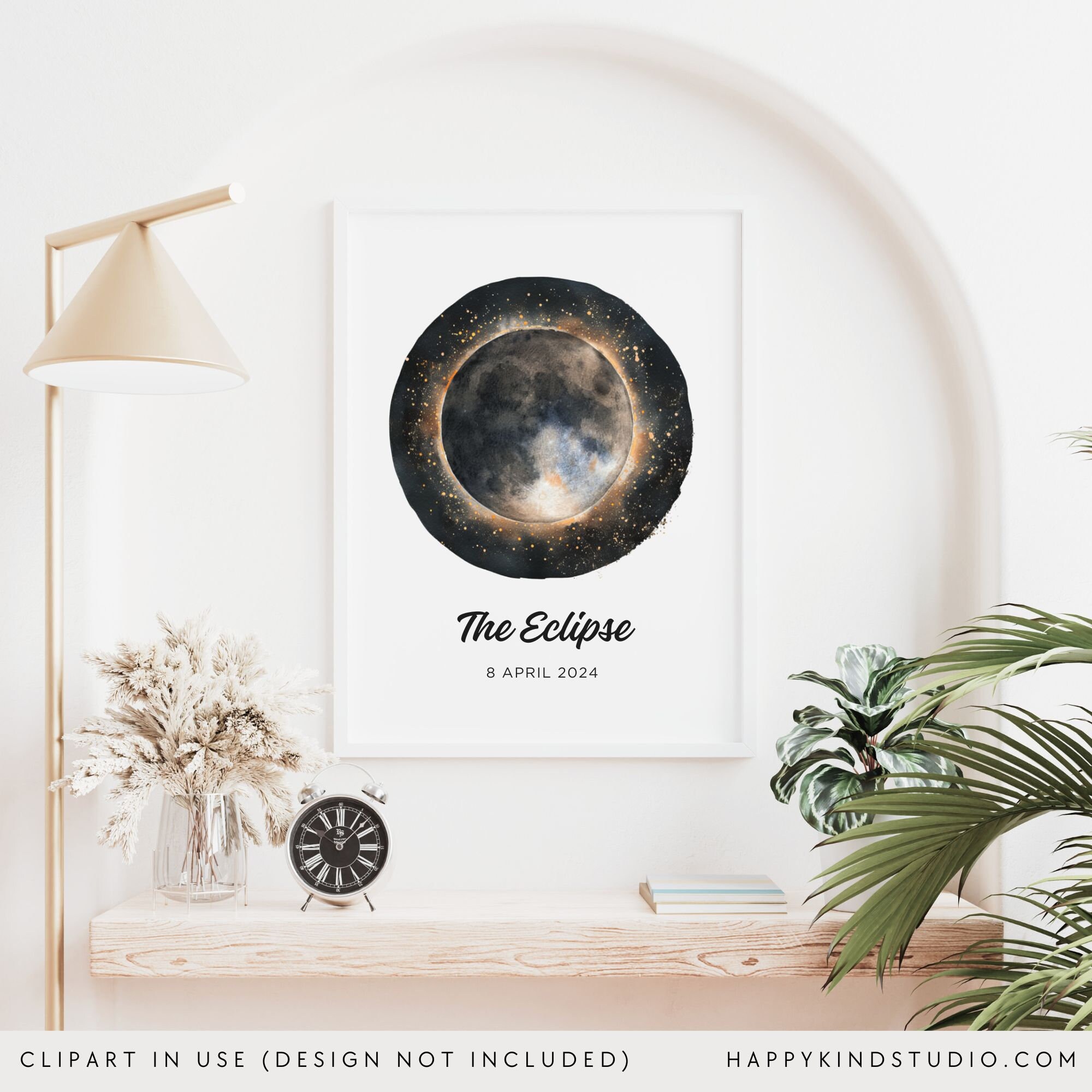 Solar Eclipse Clipart, Watercolor Eclipse, Moon Phase PNG, Celestial ...