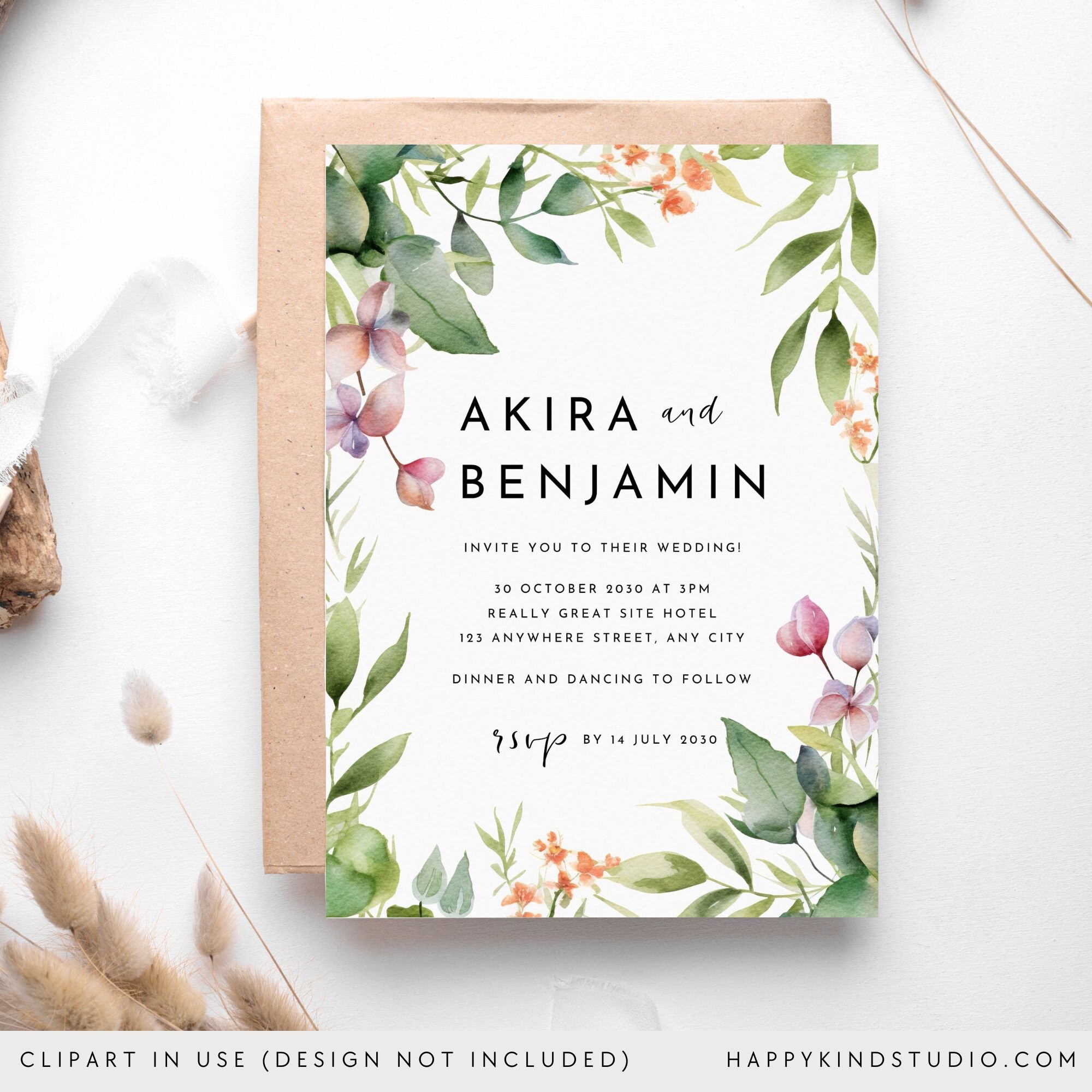 Floral Frames Clipart, Wedding Invitation Frames, Watercolor Flowers ...