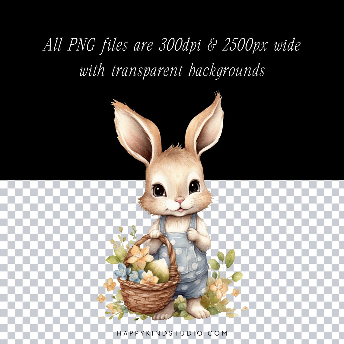 Vintage Easter Bunny Clipart, Watercolor Easter Egg Basket, Easter ...