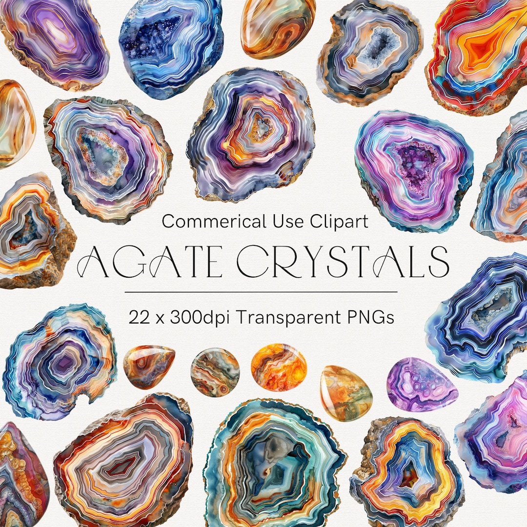 Agate Clipart, Geode Slices, Gemini Birthstone, Druzy Crystal, Polished ...