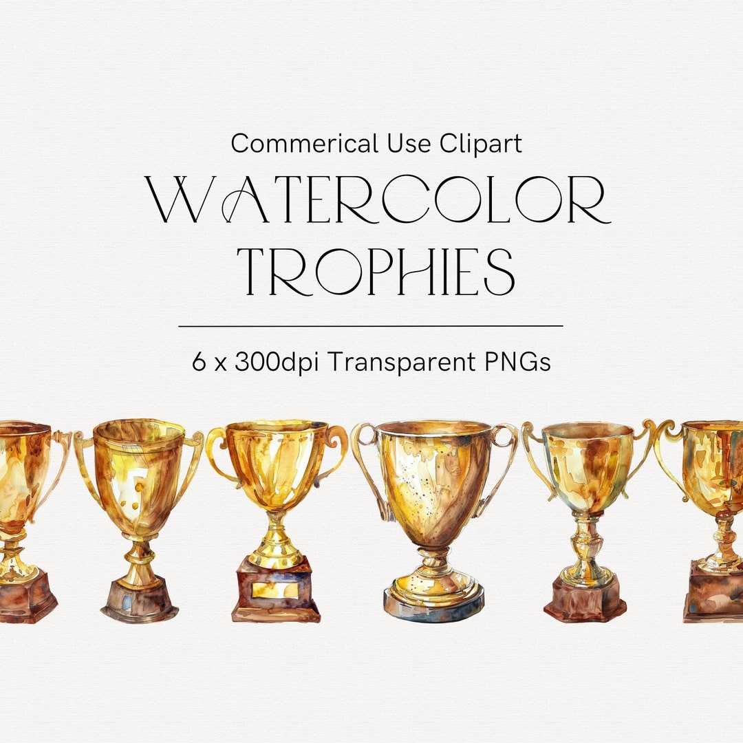 Watercolor Trophy Clipart, Sports Party Invitation Art, Gold Trophy ...