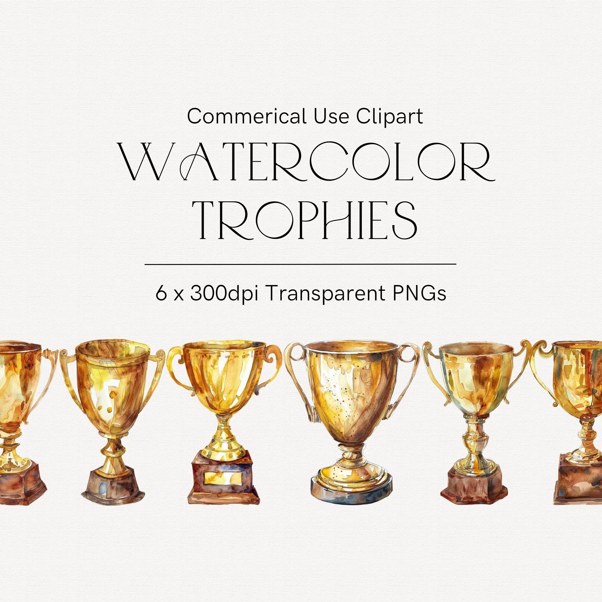Watercolor Trophy Clipart, Sports Party Invitation Art, Gold Trophy ...