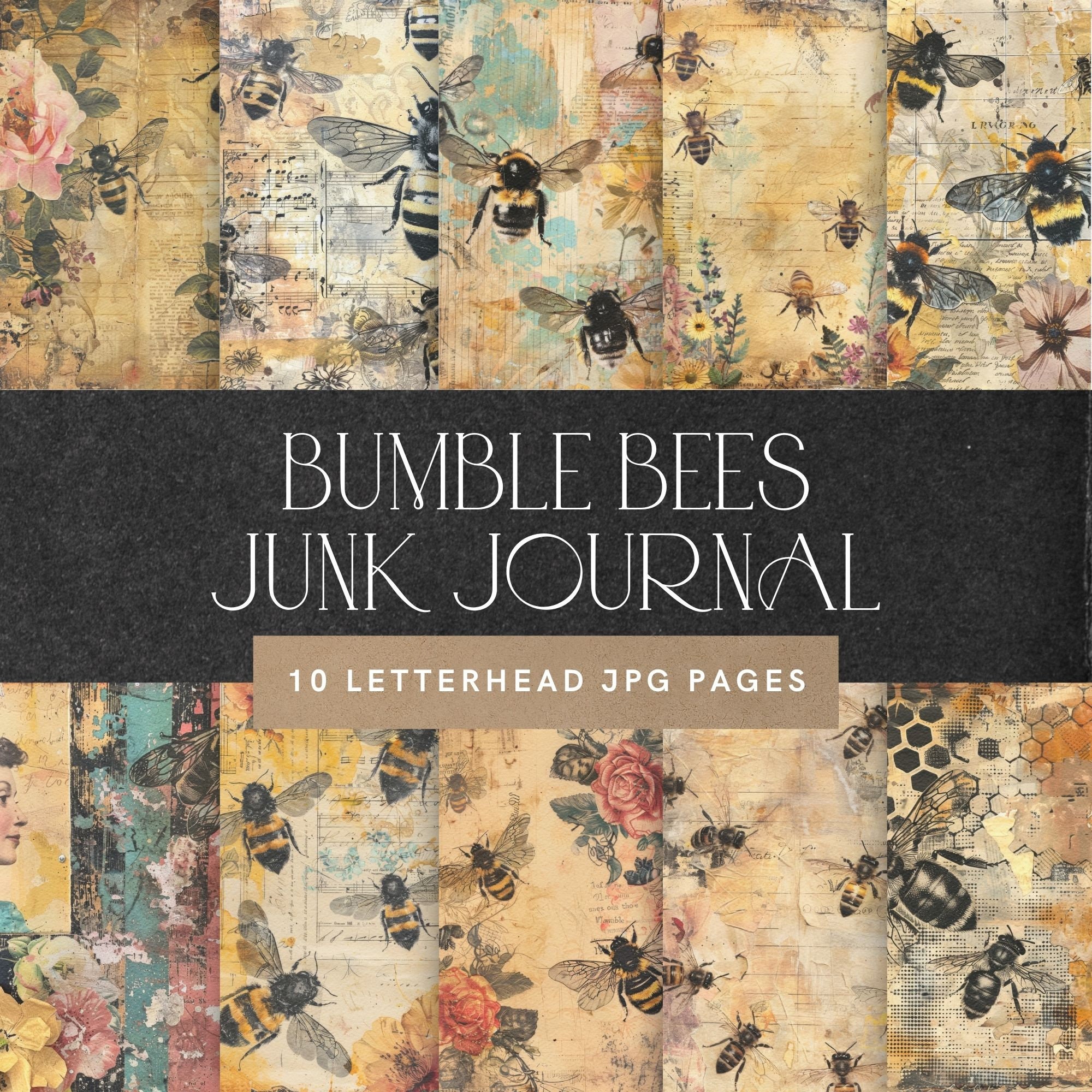 Bee Junk Journal Printable, Vintage Paper, Old Bees Collage, Craft Kit ...