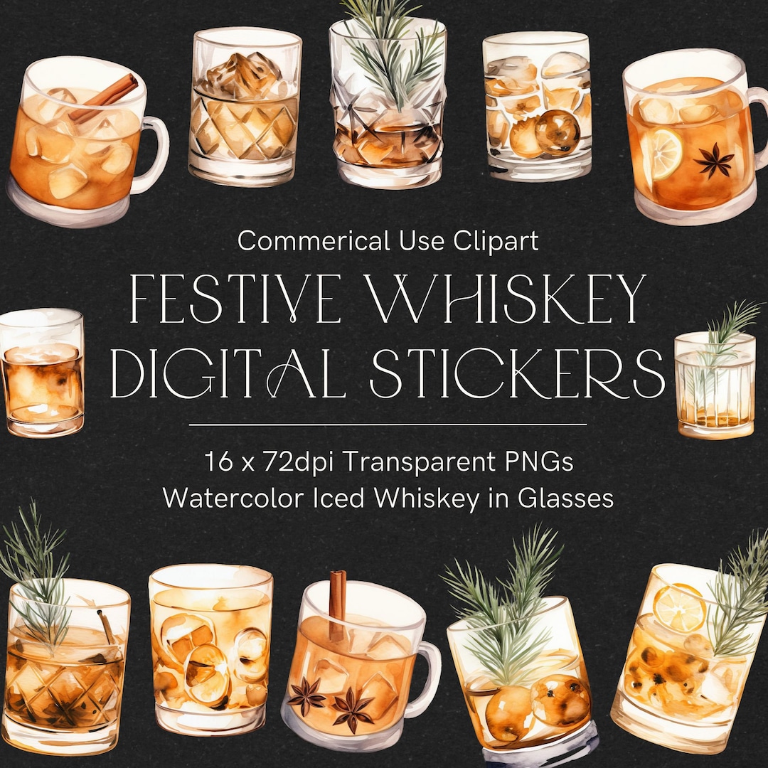 Digital Stickers, Christmas Stickers, Whiskey Stickers, Whiskey on Ice ...