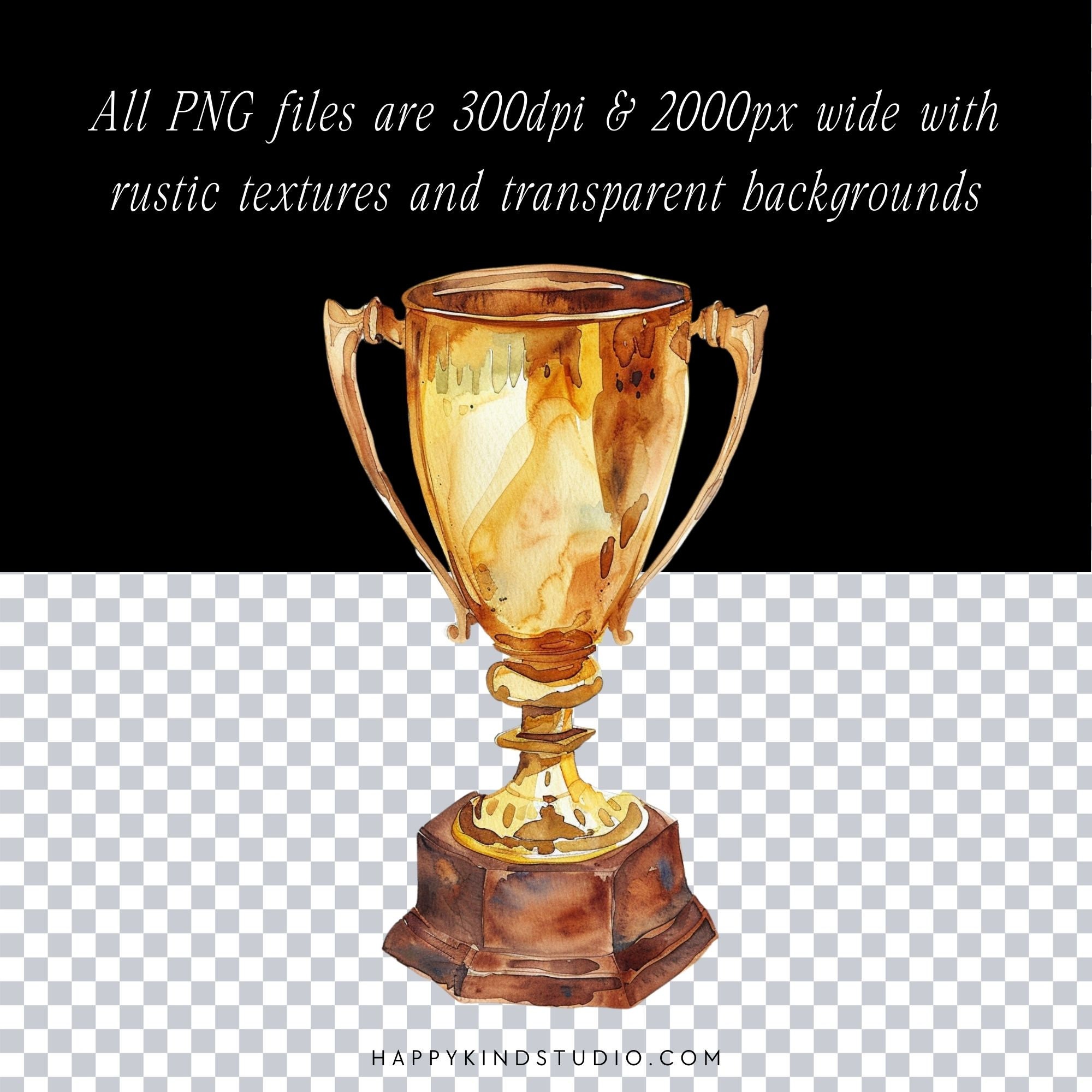 Watercolor Trophy Clipart, Sports Party Invitation Art, Gold Trophy ...