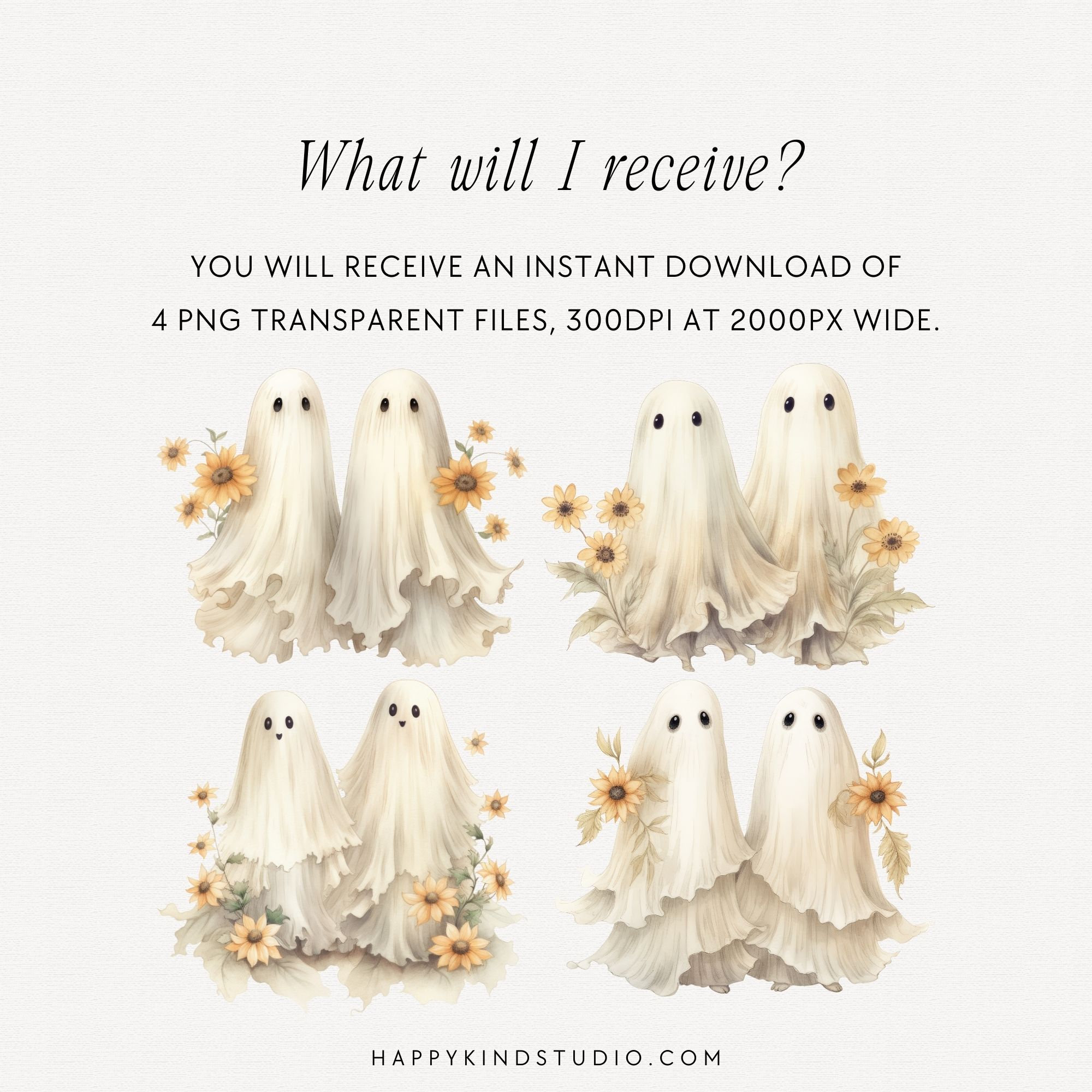 Daisy Ghosts Halloween Clipart, Cute Ghost Clipart, Floral Ghosts ...