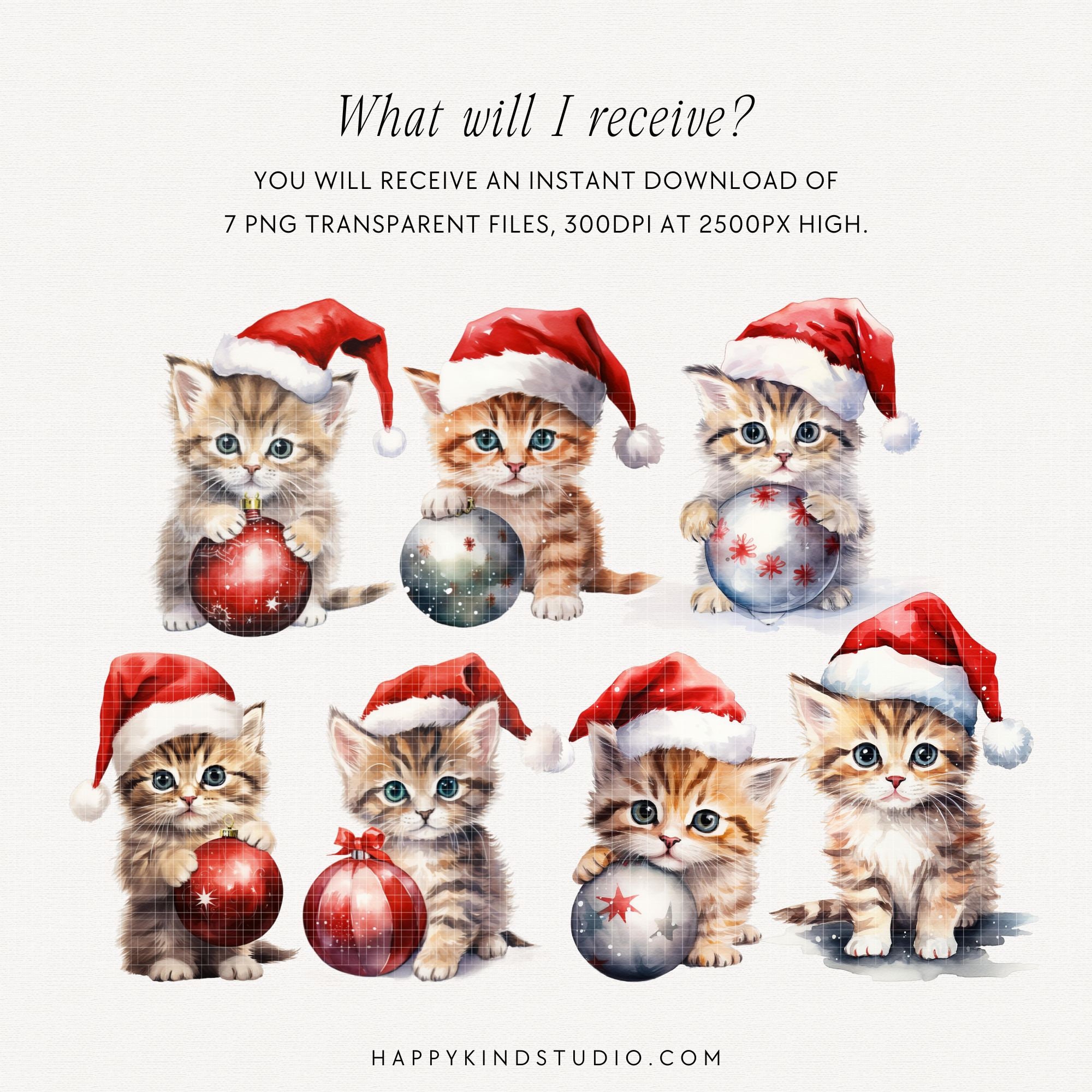 Cat Christmas Clipart, Santa's Helper Kittens, Kittens Playing With ...