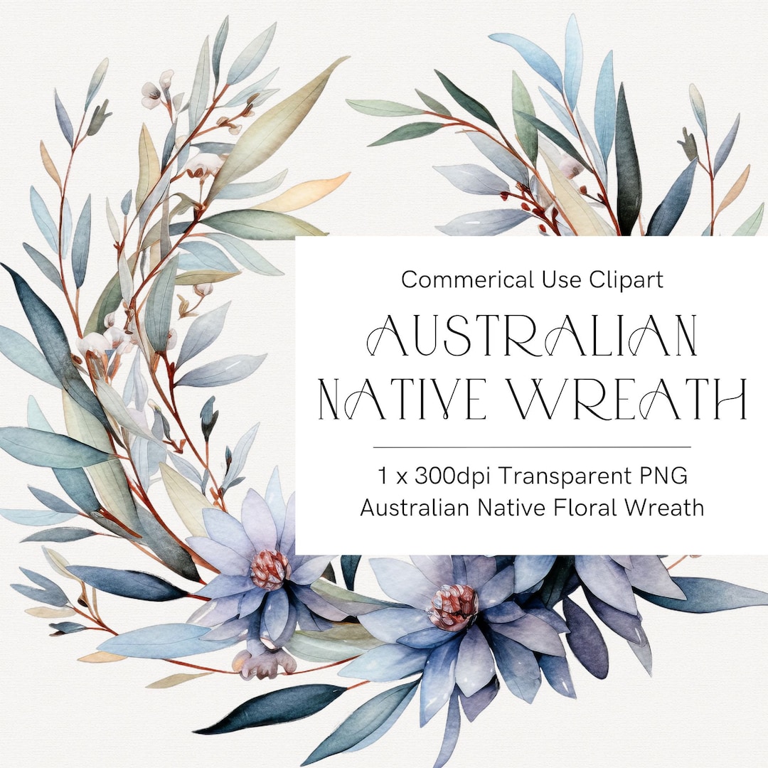 Native Australian Wreath Clipart, Watercolor Blue Wreath, Desert ...