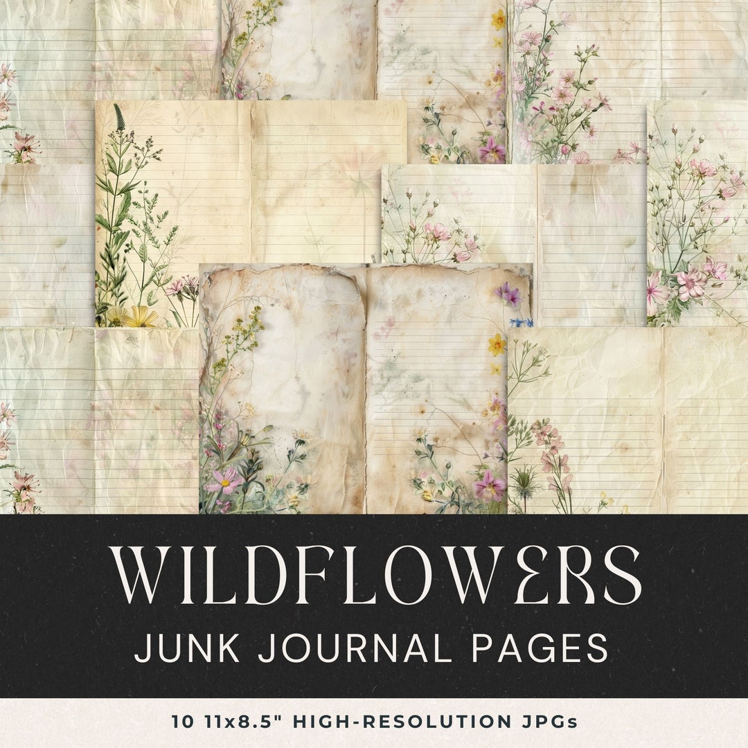 Wildflowers Junk Journal Paper, Watercolor Wild Flowers Digital Paper ...