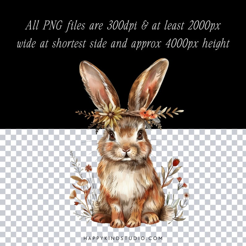 Boho Bunny Clipart, Boho Easter Clipart, Spring Flower Crown, Nursery ...