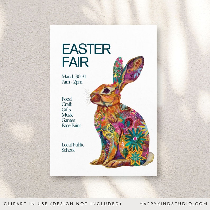 Easter Rabbit Png, Boho Bunny Clipart, Rainbow Rabbit Clipart, Rainbow ...