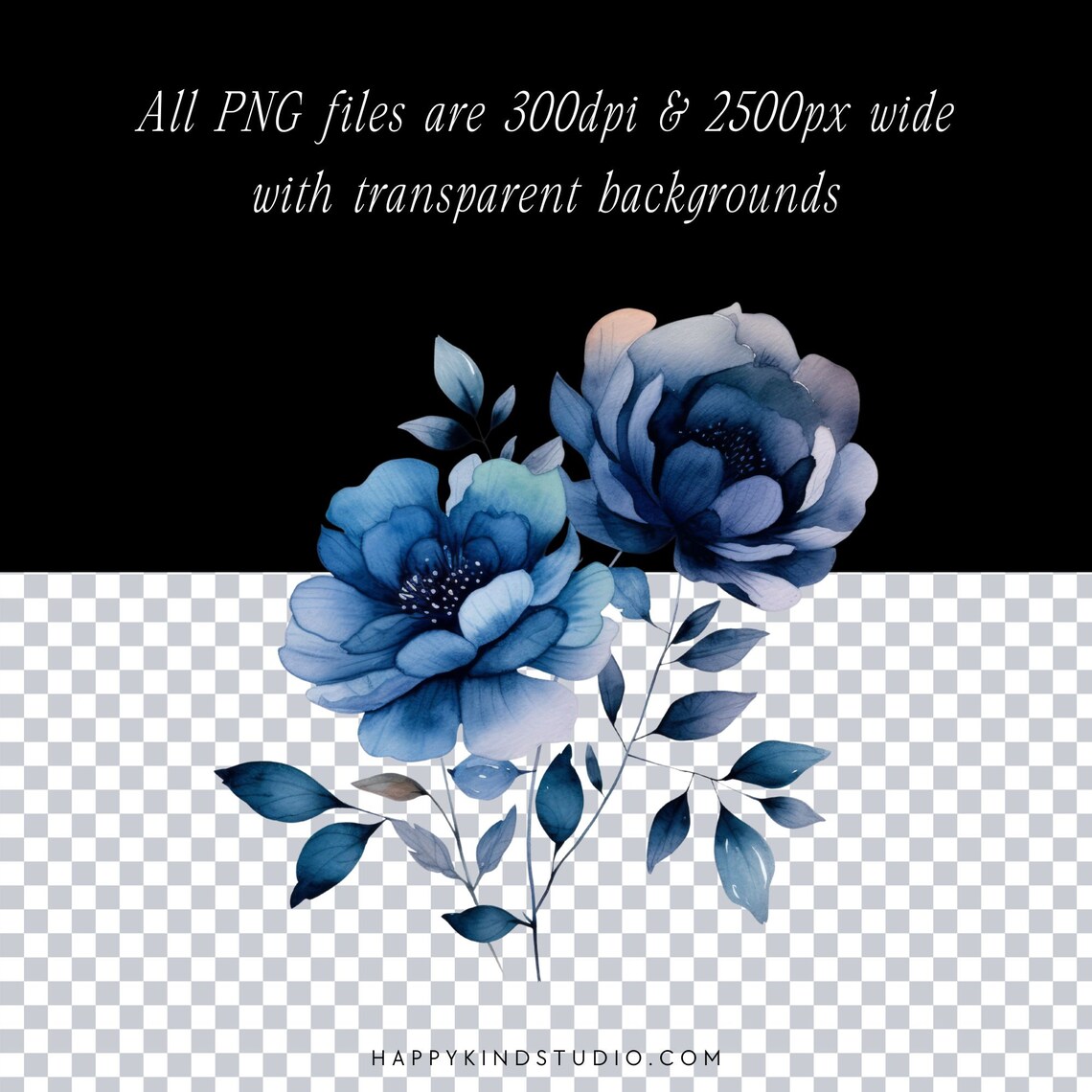 Indigo Blue Flowers Clipart, Watercolor Flower, Wedding Bouquet, Winter ...