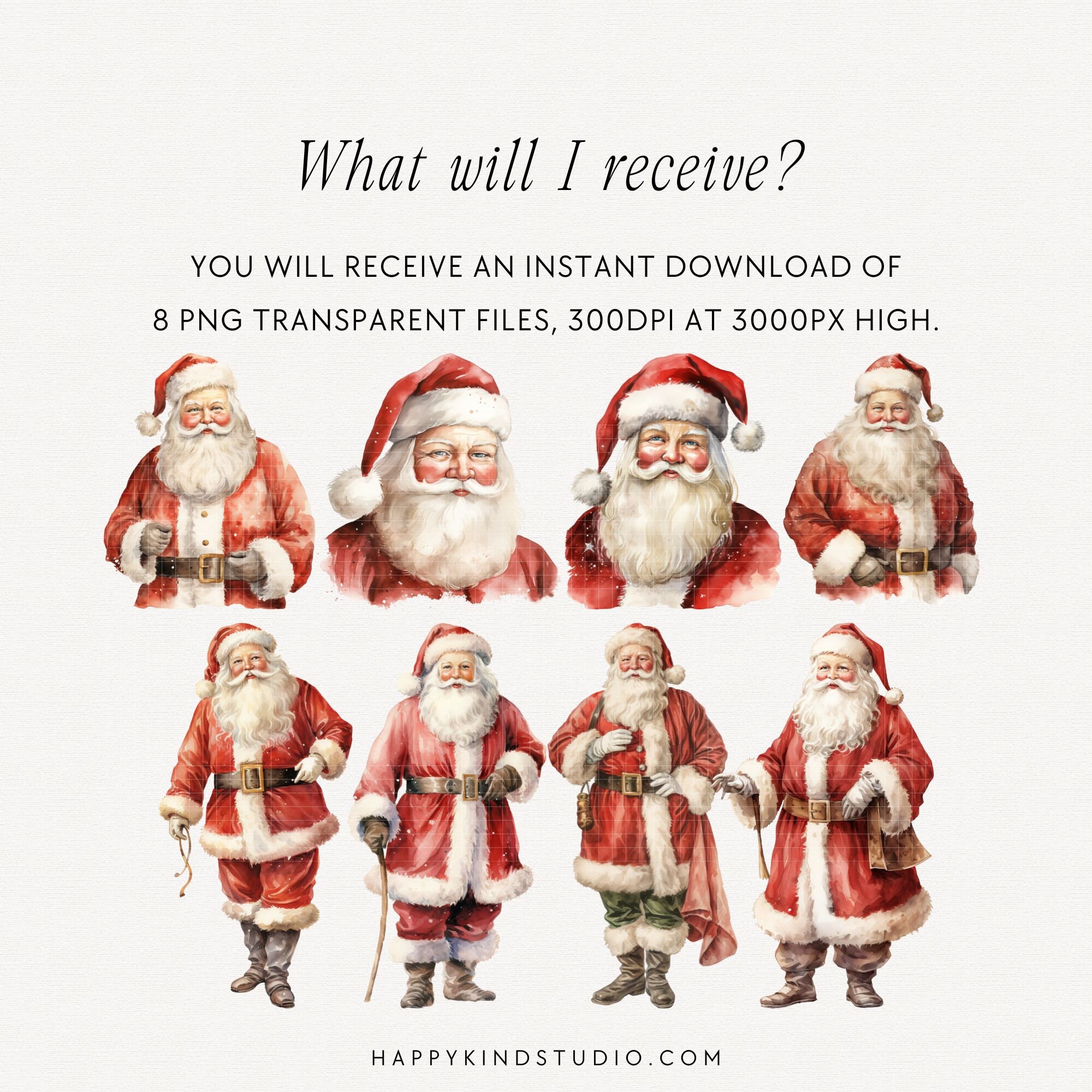 Watercolor Santa Clipart Png Vintage Christmas Clipart Full - Etsy