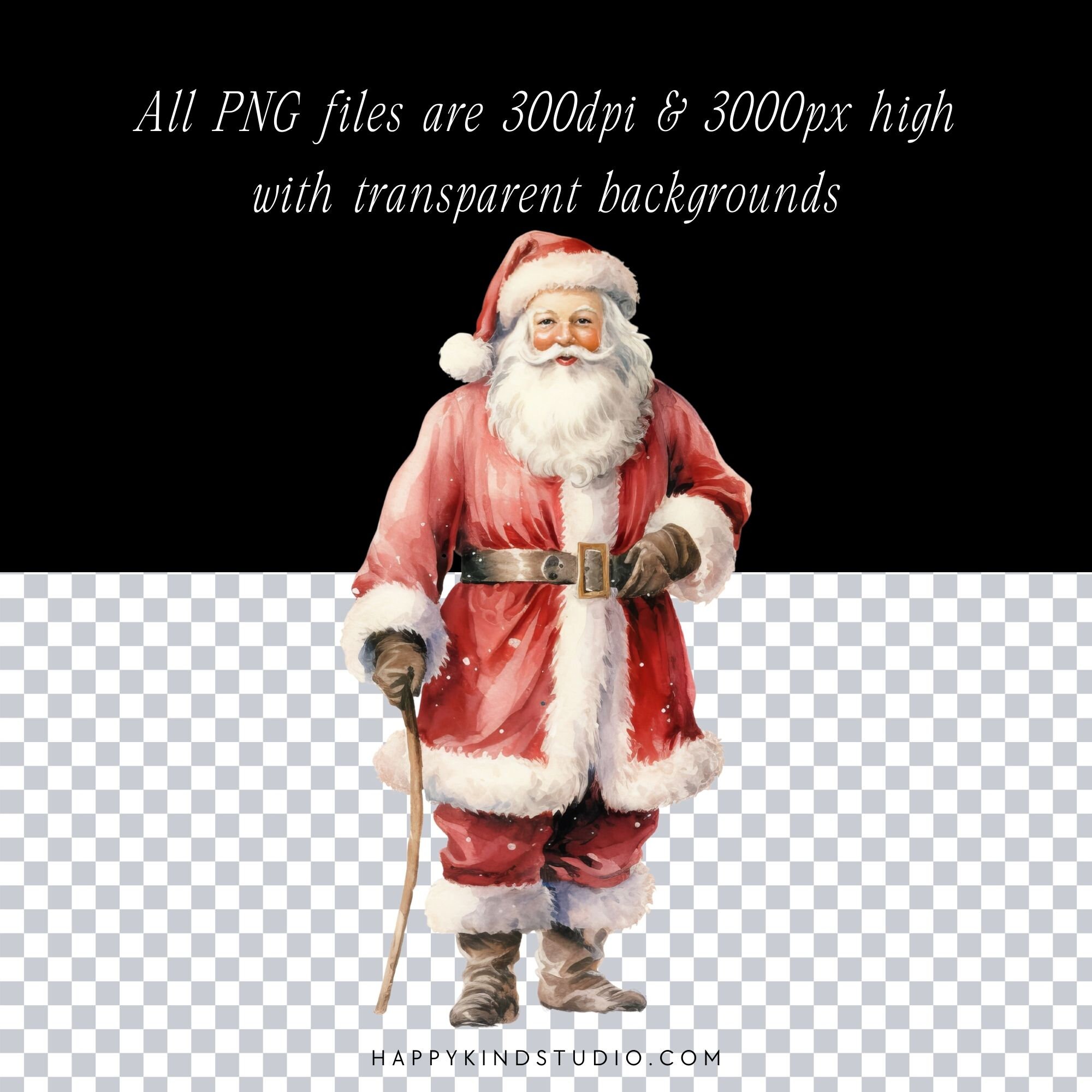 Watercolor Santa Clipart Png Vintage Christmas Clipart Full - Etsy