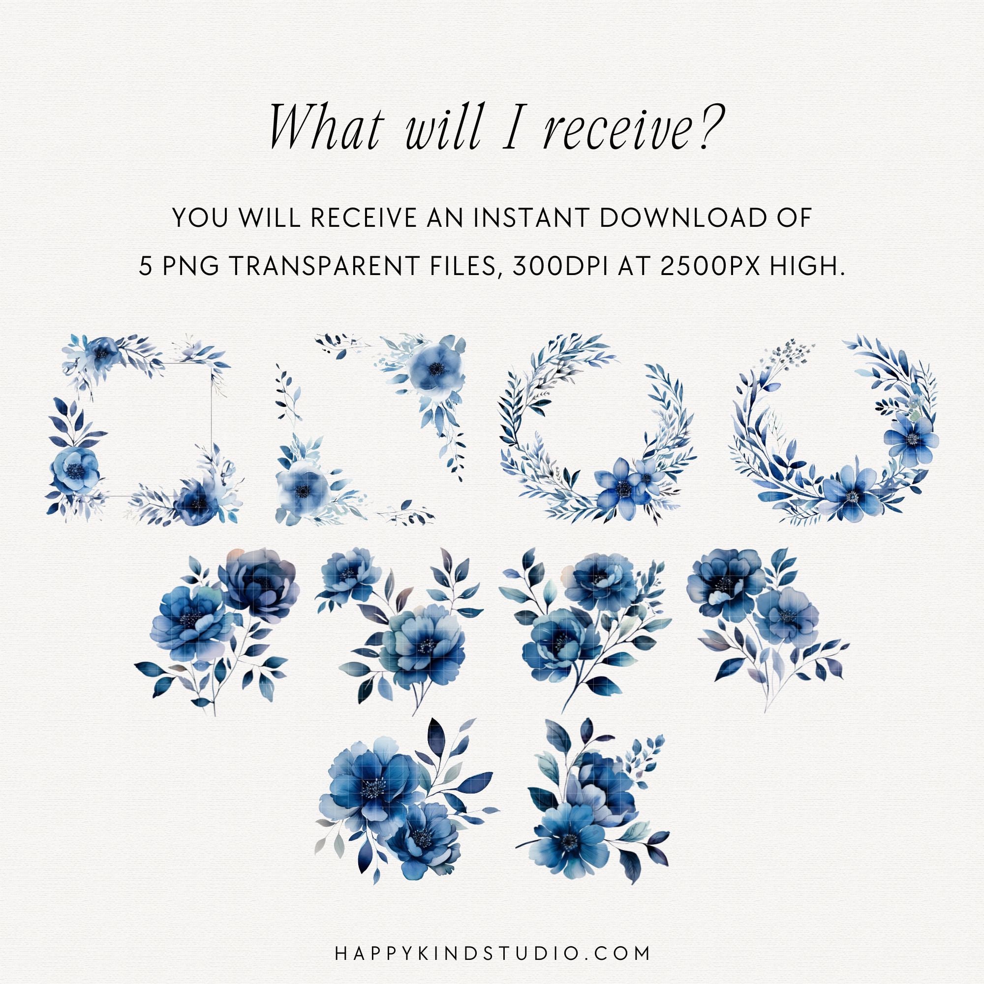 Indigo Blue Flowers Clipart, Watercolor Flower, Wedding Bouquet, Winter ...