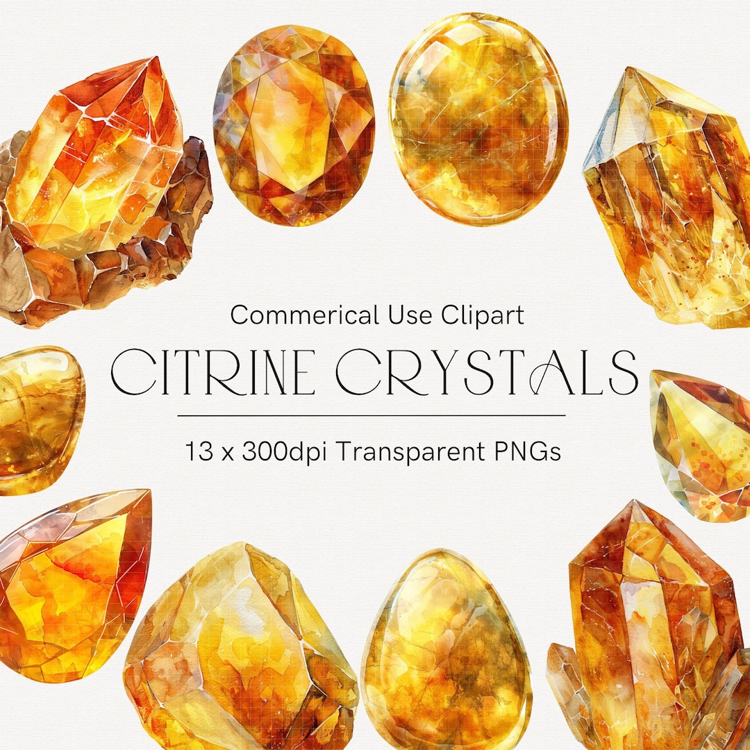 Watercolor Citrine Clipart Bundle, Scorpio Birthstone, Healing Crystal ...