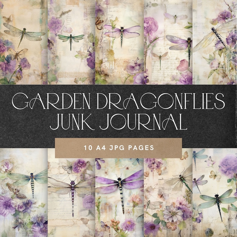 Dragonflies Junk Journal Kit, Dragonfly Printable Pages, Collage Sheet, A4 Inner Pages, Vintage ...