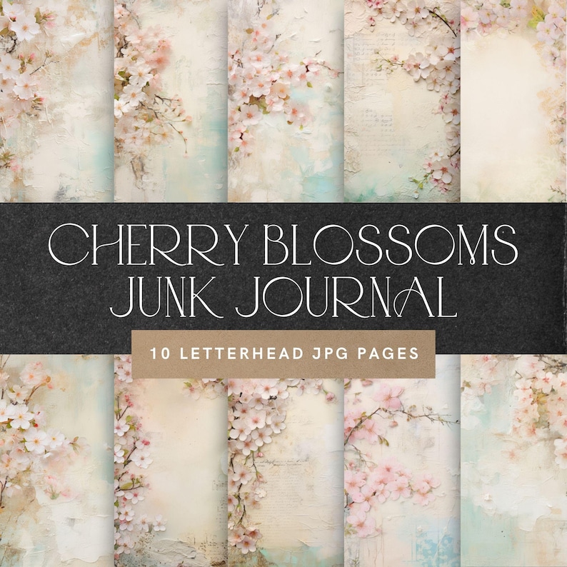 Cherry Blossoms Junk Journal, Vintage Paper, Pink Flowers Spring Theme ...