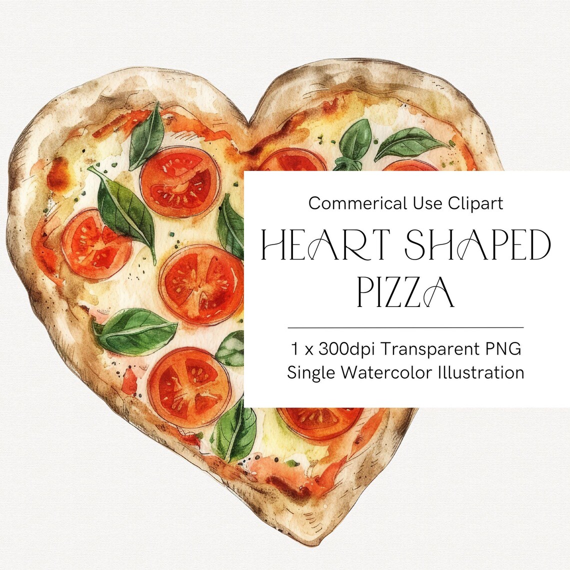 Heart Shaped Pizza Clipart - Watercolor Pizza Valentine PNG, A Slice of ...