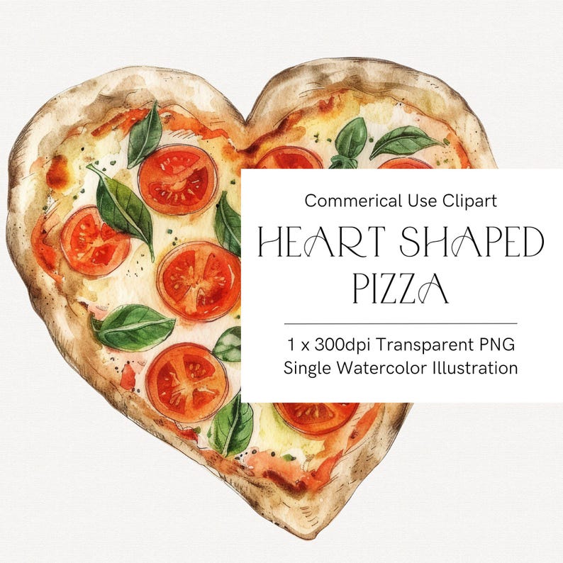 Heart Shaped Pizza Clipart - Watercolor Pizza Valentine PNG, A Slice of ...